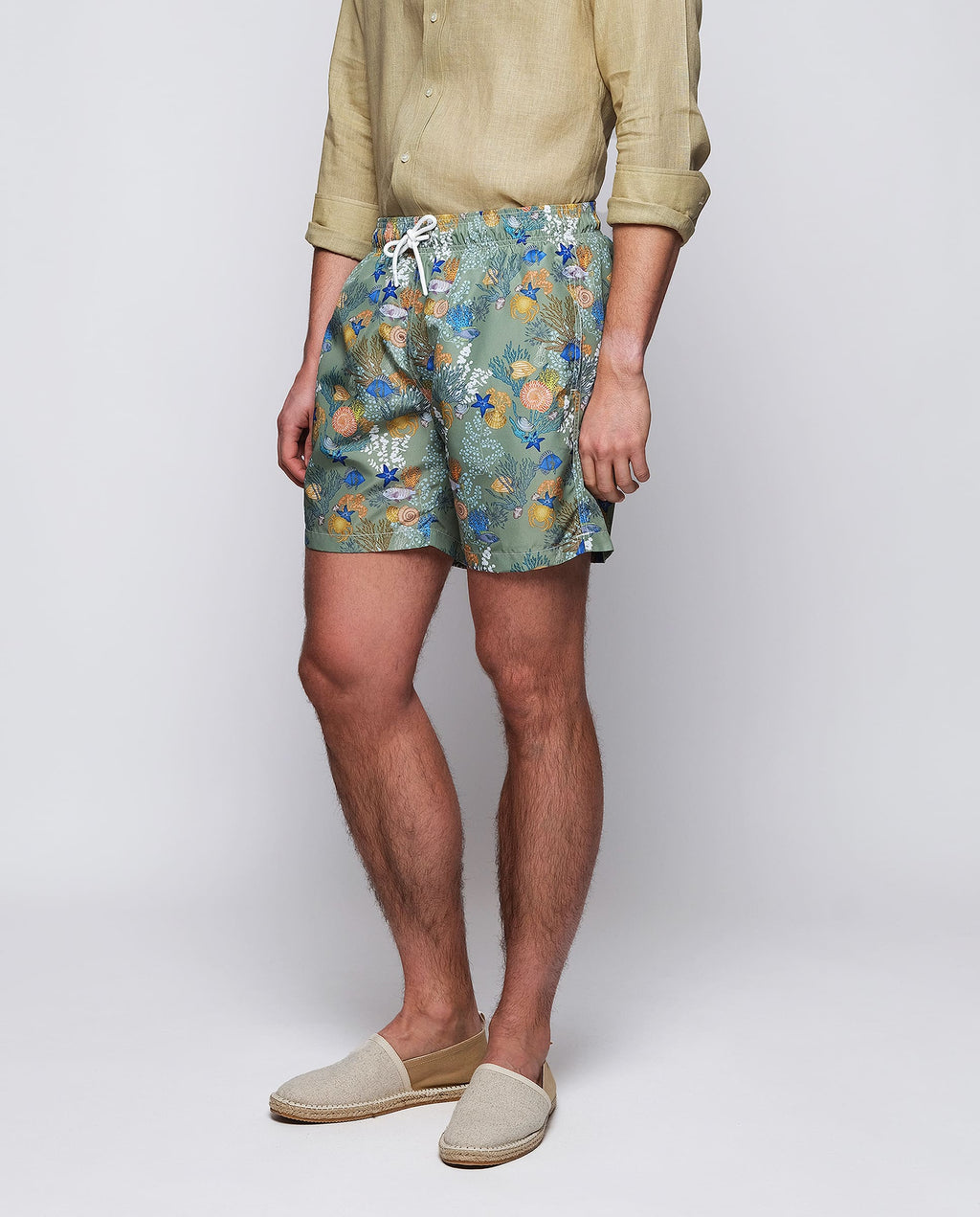 Bañador estampado fauna marina en fondo verde – MIRTO