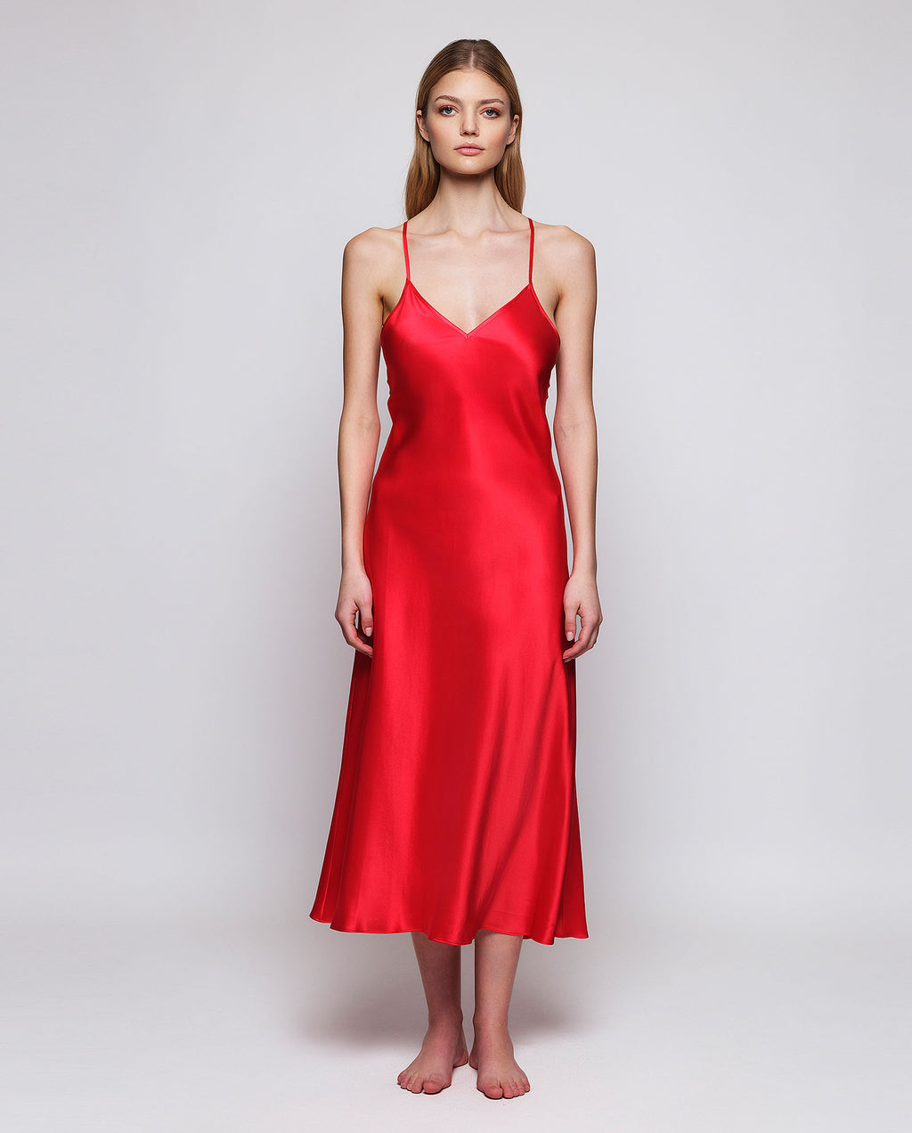 Red silk slip dress – MIRTO