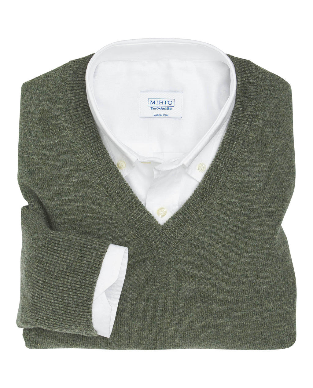 Jersey cuello V de Lambswool verde - MIRTO