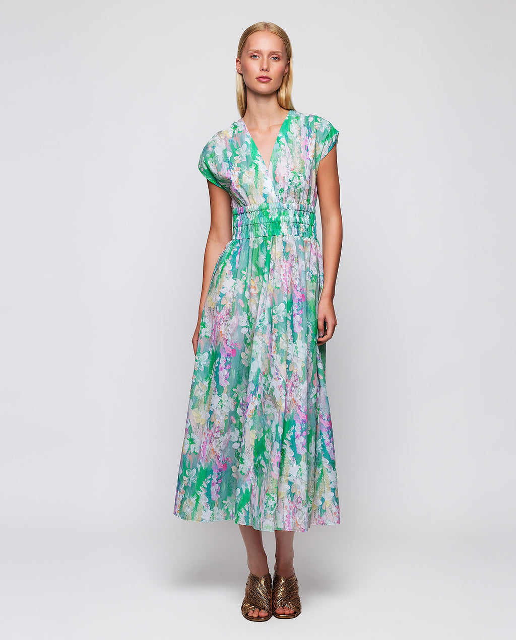 Vestido midi verde estampado algodón – MIRTO