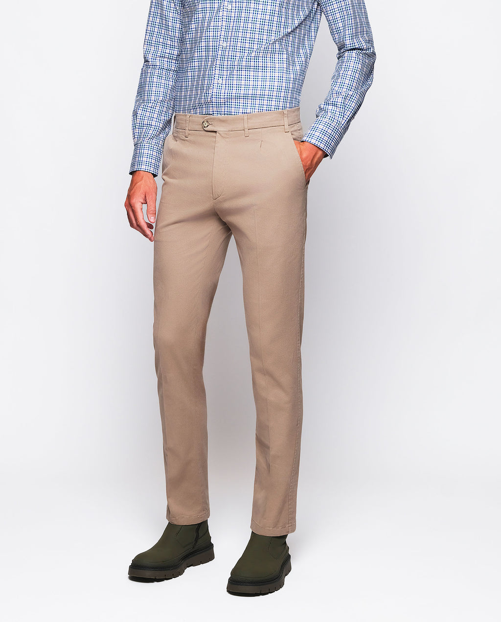 Pantalón casual beige de algodón stretch con microestructura – MIRTO