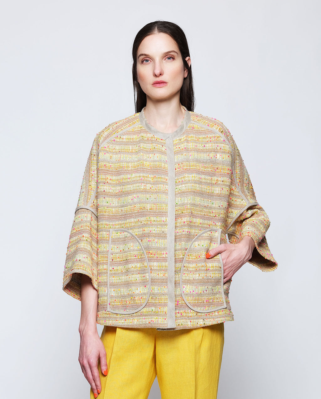 Orange tweed unstructured jacket – MIRTO