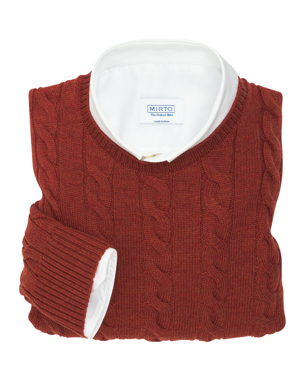 Rusty orange Wool crew neck braided jumper – MIRTO